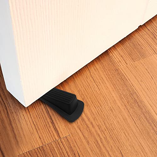 Door Stoppers, SENHAI 4Pcs Door Stop Wedge Rubber Doorstopper Wedge Door Non-Scratching Anti-Slip Design Sturdy Stackable Door Stoppers for Bottom of Door Carpet Heavy Duty Door (2 Black,2 Gray)