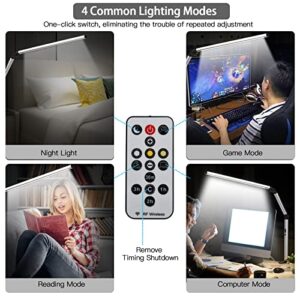 Coyfa LED Desk Lamp with Clamp and RF Remote, Metal Swing Arm Desk Lamps for Home Office, 3 Color Modes 6 Brightness Timing Dimmable Eye Caring Memory Function Desk Light