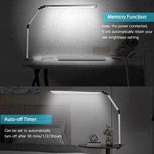 Coyfa LED Desk Lamp with Clamp and RF Remote, Metal Swing Arm Desk Lamps for Home Office, 3 Color Modes 6 Brightness Timing Dimmable Eye Caring Memory Function Desk Light