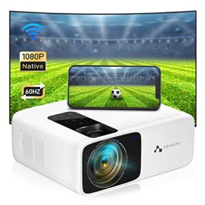 projector native 1080p with wifi for outdoor movie, asakuki 350 ansi mini portable proyector, indoor home theater video gaming projector, compatible with 120” screen tv stick/phone/iphone/laptop/ps5