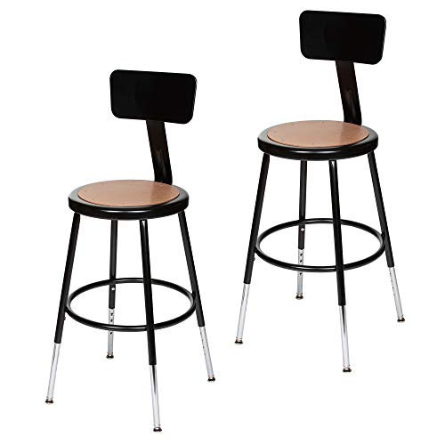 OEF Furnishings (2 Pack) Height Adjustable Black Shop Stool with Backrest, 18” -27"