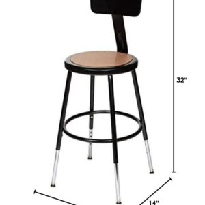 OEF Furnishings (2 Pack) Height Adjustable Black Shop Stool with Backrest, 18” -27"