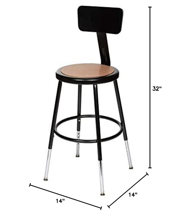 OEF Furnishings (2 Pack) Height Adjustable Black Shop Stool with Backrest, 18” -27"