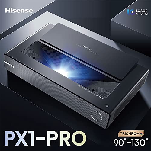 Hisense PX1-PRO 90-130" Ultra Short Throw UST 4K HDR Laser Projector with 2200 Lumens and Android Smart TV Home Theater Cinema Bundle with 1 YR CPS Enhanced Protection Pack