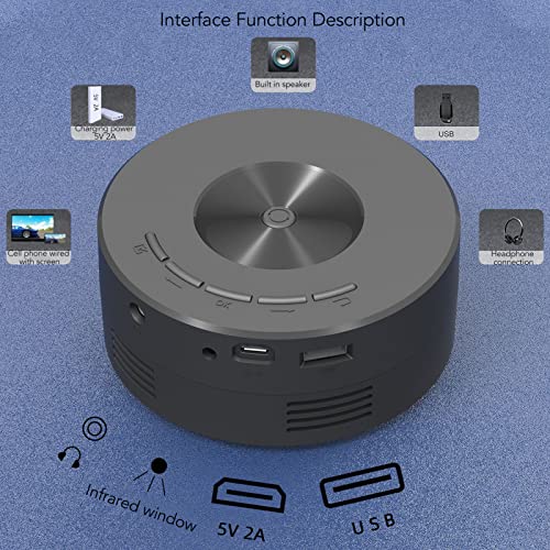 YT200 Mini LED Projector, Portable Small Home Projector for Children, Multifunction TFT LCD Screen, Same Screen Function, Built in Speaker, Support Mobile Power Supply