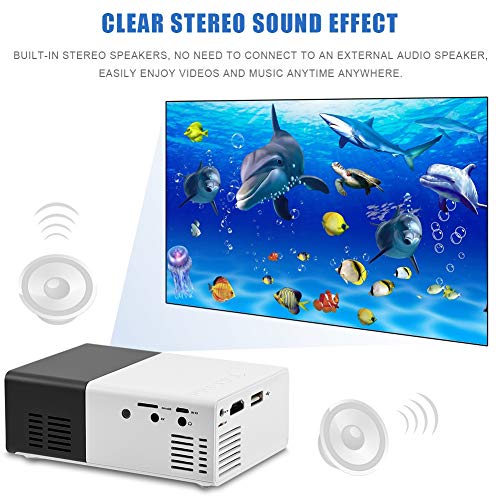 Mini Projector, Built-in Stereo Speaker Portable Multi-Media Home Theater Projector with HDMI/AV/USB Interface 320x240 Resolution(Black-White)