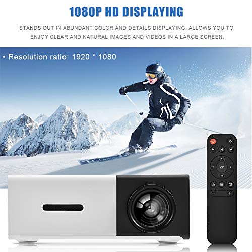 Mini Projector, Built-in Stereo Speaker Portable Multi-Media Home Theater Projector with HDMI/AV/USB Interface 320x240 Resolution(Black-White)