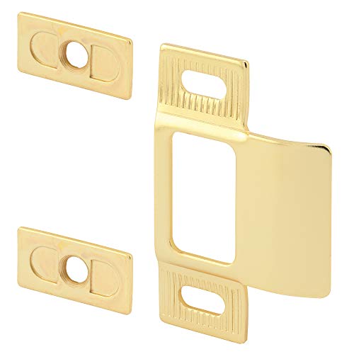 Prime-Line MP9486 Adjustable Door Strike, 2-1/8 inch Hole Spacing, Stamped Steel, Brass Plated, 2 Piece