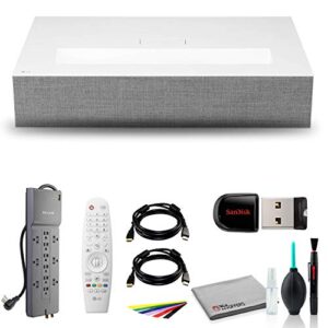 lg hu85la ultra short throw 4k uhd laser smart home theater cinebeam projector with hdmi cable, wire straps, surge protector, cleaning set and more