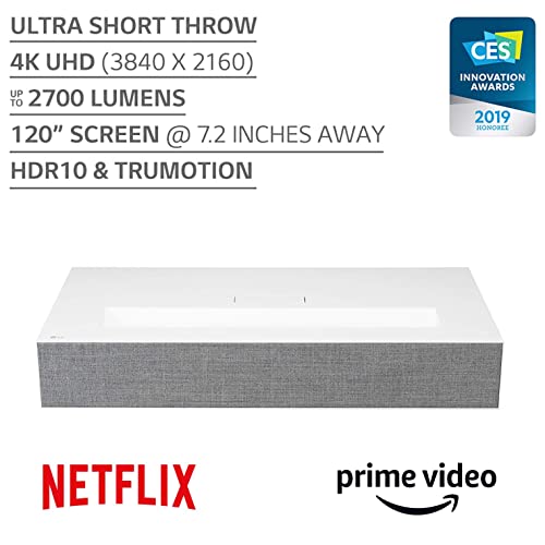 LG HU85LA Ultra Short Throw 4K UHD Laser Smart Home Theater Cinebeam Projector with HDMI Cable, Wire Straps, Surge Protector, Cleaning Set and More