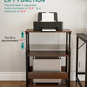 Computer Tower Stand with Wheels, Height Adjustable PC Tower Stand Under Desk, 3 Shelves Rolling Printer Cart for Home Office, Walnut