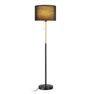 Modern Floor Lamp for Living Room Traditional Farmhouse Floor Lamps Mid-Century Pole Lamp with Linen Lamp Shade, Standing Tall Floor Lamps for Bedrooms and Office (Black)