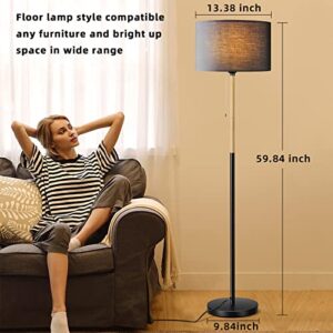 Modern Floor Lamp for Living Room Traditional Farmhouse Floor Lamps Mid-Century Pole Lamp with Linen Lamp Shade, Standing Tall Floor Lamps for Bedrooms and Office (Black)