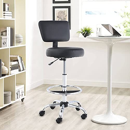 Sophia & William Office Chair Drafting Chair Swivel Round Rolling Stool Adjustable Desk Chair Mid Back Ergonomic Computer Chair with Wheels for Standing Desk, Salon, Medical, Office, Black