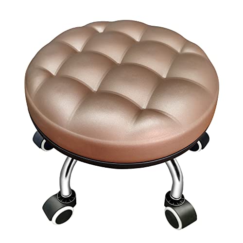 YongLianBo More Comfortable 360°Swivel Rolling Stool Low Rolling Stool with Thickened Sponge Cushion-10”Height Upgraded Version (Brown)