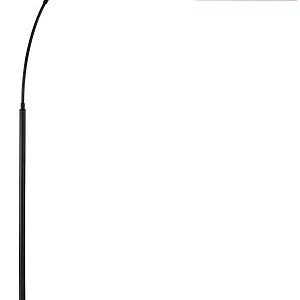 360 Lighting Cora Mid Century Modern Arc Floor Lamp 72" Tall Black Metal White Linen Fabric Drum Shade Decor for Living Room Reading House Bedroom Home Office House