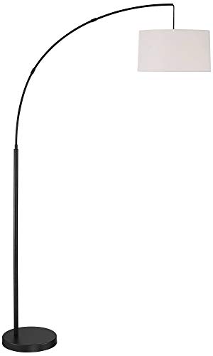 360 Lighting Cora Mid Century Modern Arc Floor Lamp 72" Tall Black Metal White Linen Fabric Drum Shade Decor for Living Room Reading House Bedroom Home Office House