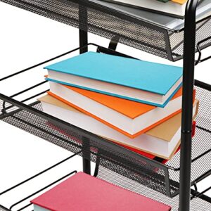 Ruishetop Rolling Push Cart Stand Shelves, Storage Rack with Wheels with Mesh Wire Basket, Multifunction Metal Trolley Organizer for Home, Office, Bedroom, Bathroom, Kitchen (3-Tier Black)