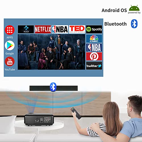 1080P Home WiFi Projector 7500Lumen, HDMI Android TV Projectors Bluetooth Wireless Smartphone Projectors for iOS Android Smart Phone/PC/Laptop/DVD/TV Stick/USB/VGA