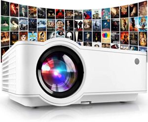 mini projector, 7500 lux 210″ projector 1080p supported display with 52000 hrs portable led movie projector compatible with phone computer laptop usb hdmi vga-home office outdoor entertainment