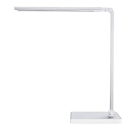 Phive Dimmable LED Desk Lamp with Fast Charging USB Port, Touch Control, 8-Level Dimmer / 4 Lighting Modes, Aluminum Body, Eye-Care LED, Table Lamp for Bedroom/Reading/Study (Silver)