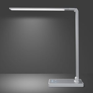 Phive Dimmable LED Desk Lamp with Fast Charging USB Port, Touch Control, 8-Level Dimmer / 4 Lighting Modes, Aluminum Body, Eye-Care LED, Table Lamp for Bedroom/Reading/Study (Silver)