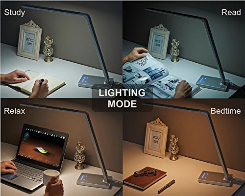 Phive Dimmable LED Desk Lamp with Fast Charging USB Port, Touch Control, 8-Level Dimmer / 4 Lighting Modes, Aluminum Body, Eye-Care LED, Table Lamp for Bedroom/Reading/Study (Silver)