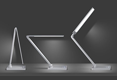 Phive Dimmable LED Desk Lamp with Fast Charging USB Port, Touch Control, 8-Level Dimmer / 4 Lighting Modes, Aluminum Body, Eye-Care LED, Table Lamp for Bedroom/Reading/Study (Silver)