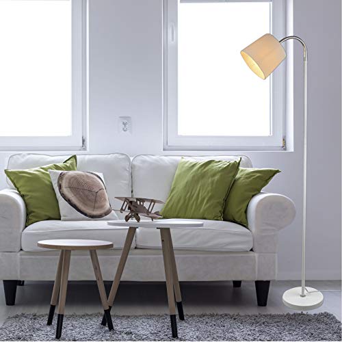 LIGHTACCENTS Adjustable White Floor Lamp with Chrome Adjustable Gooseneck Head Lamp and White Fabric Drum Lamp Shade - Flexible Reading Floor Lamp - (White)