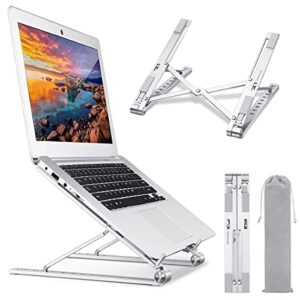 laptop stand ergonomic foldable 10 angle anti-slip adjustable laptop holder notebook portable computer riser compatible with most 10-15.6”laptops for desk silver