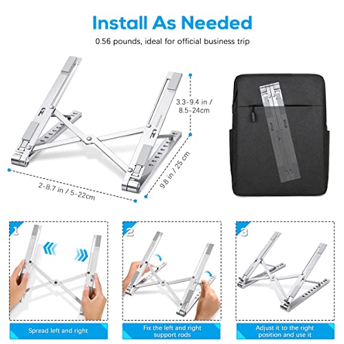 Laptop Stand Ergonomic Foldable 10 Angle Anti-Slip Adjustable Laptop Holder Notebook Portable Computer Riser Compatible with Most 10-15.6”Laptops for Desk Silver