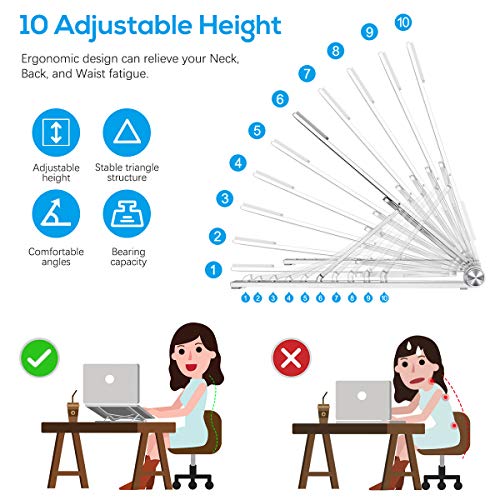 Laptop Stand Ergonomic Foldable 10 Angle Anti-Slip Adjustable Laptop Holder Notebook Portable Computer Riser Compatible with Most 10-15.6”Laptops for Desk Silver