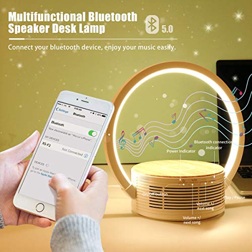 Bluetooth Speaker Wireless Charger with Desk Lamp Bedside Night Light Portable Small Mini Speaker, Led Reading Adjustable Dimmable Table Lamp for Home Office, Dorm, Kids, Students, Boys, Girls Gifts