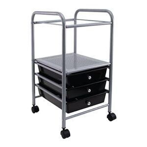 Vertiflex Rolling File Cabinet Cart Organizer With Three Drawers, Black and Silver