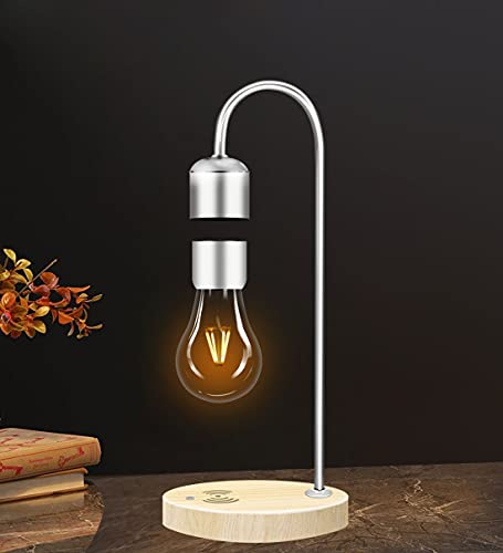 Levitating Light Bulb Floating Lamp Magnetic Levitation Anti-gravity LED Night Lights Cool Lamps for Bedrooms Decor Unique Desk Toys Office Gifts Home Decorations with Wireless Charger (Apple/Android)