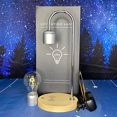 Levitating Light Bulb Floating Lamp Magnetic Levitation Anti-gravity LED Night Lights Cool Lamps for Bedrooms Decor Unique Desk Toys Office Gifts Home Decorations with Wireless Charger (Apple/Android)