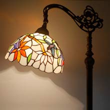 WERFACTORY Tiffany Floor Lamp Hummingbird Flower Stained Glass Arched Lamp 12X18X64 Inches Gooseneck Adjustable Corner Standing Reading Light Decor Bedroom Living Room S801 Series