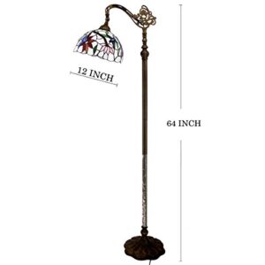 WERFACTORY Tiffany Floor Lamp Hummingbird Flower Stained Glass Arched Lamp 12X18X64 Inches Gooseneck Adjustable Corner Standing Reading Light Decor Bedroom Living Room S801 Series