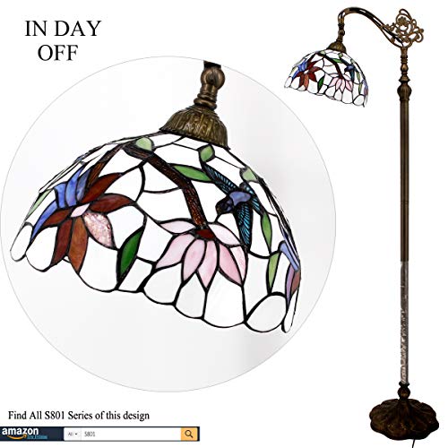 WERFACTORY Tiffany Floor Lamp Hummingbird Flower Stained Glass Arched Lamp 12X18X64 Inches Gooseneck Adjustable Corner Standing Reading Light Decor Bedroom Living Room S801 Series