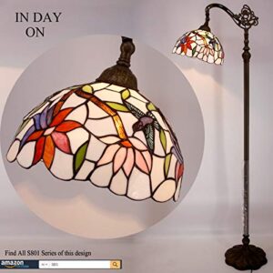 WERFACTORY Tiffany Floor Lamp Hummingbird Flower Stained Glass Arched Lamp 12X18X64 Inches Gooseneck Adjustable Corner Standing Reading Light Decor Bedroom Living Room S801 Series