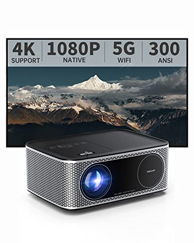 Projector with WiFi and Bluetooth, TURBOAMP 5G Native 1080P Movie Projector, 4K Supported, 300 ANSI Lumen 200" Display Home Movie Theater Projector, Compatible w/TV Stick/Phone/PC/PS5