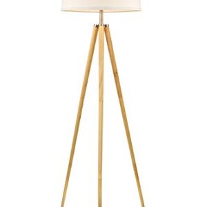 Kira Home Grace 60.5" Mid Century Modern Tripod LED Floor Lamp + Energy Efficient 9W Bulb, Wooden Tripod Legs + White Shade