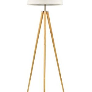 Kira Home Grace 60.5" Mid Century Modern Tripod LED Floor Lamp + Energy Efficient 9W Bulb, Wooden Tripod Legs + White Shade