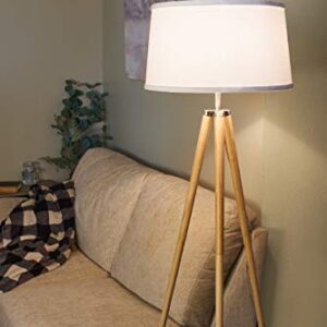 Kira Home Grace 60.5" Mid Century Modern Tripod LED Floor Lamp + Energy Efficient 9W Bulb, Wooden Tripod Legs + White Shade