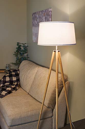 Kira Home Grace 60.5" Mid Century Modern Tripod LED Floor Lamp + Energy Efficient 9W Bulb, Wooden Tripod Legs + White Shade