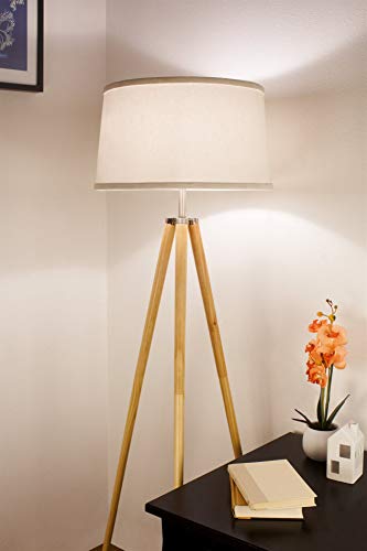 Kira Home Grace 60.5" Mid Century Modern Tripod LED Floor Lamp + Energy Efficient 9W Bulb, Wooden Tripod Legs + White Shade