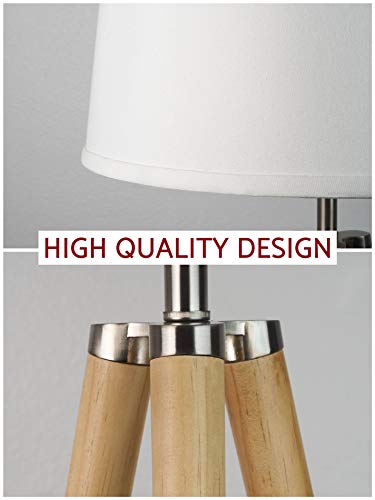 Kira Home Grace 60.5" Mid Century Modern Tripod LED Floor Lamp + Energy Efficient 9W Bulb, Wooden Tripod Legs + White Shade