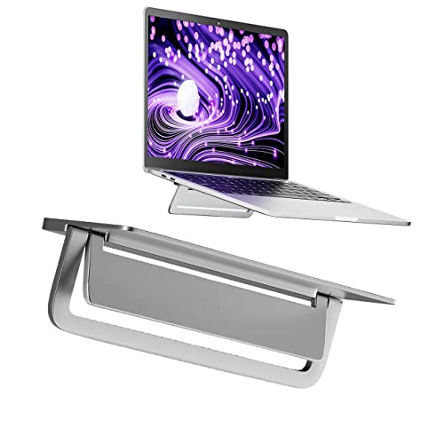 iAXBi Laptop Kick Stand, Adjustable Foldable Aluminum Computer Feet Holder Fixed Bracket Portable Slim Strong for Desk,Compatible with MacBook Air Pro,HP,Lenovo,Dell,Tablets (Silver)