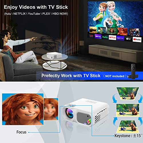 Native 1080P Projector with WiFi and Bluetooth 4K Supported Outdoor Movie Projector 220" Display Mini Projector Home Theater Video Projector Compatible with iOS/Android/Win/TV Stick