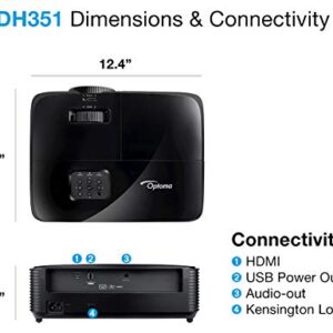 Optoma DH351 1080p Full HD Office & Education Projector for Meeting Rooms and Classrooms | Bright 3,600 Lumens for Lights-on Viewing | HDMI Connectivity | Up to 15,000-hr Lamp Life